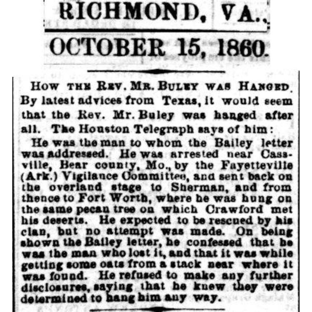 Abolitionist minister lynched in Fort Worth