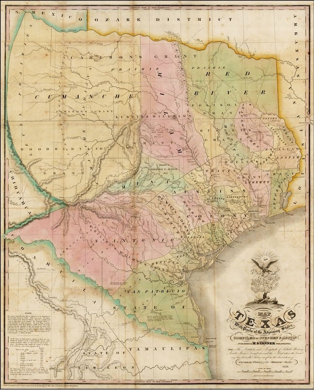 Original Texas Colonies Lot AN ANTIQUE MAP, "Map Of The Colonization